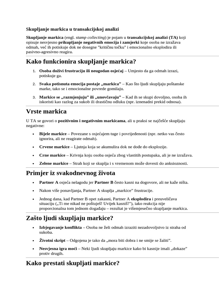 Ta Skupljanje Markica U Transakcijskoj Analizi | PDF