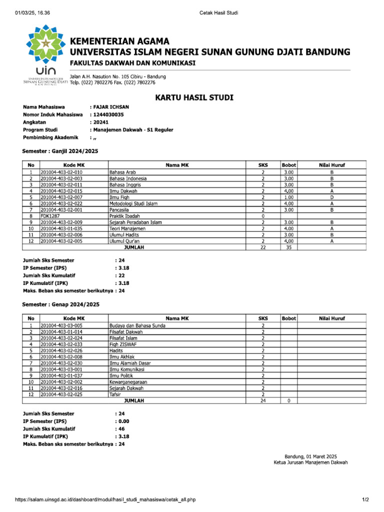 Cetak Hasil Studi | PDF