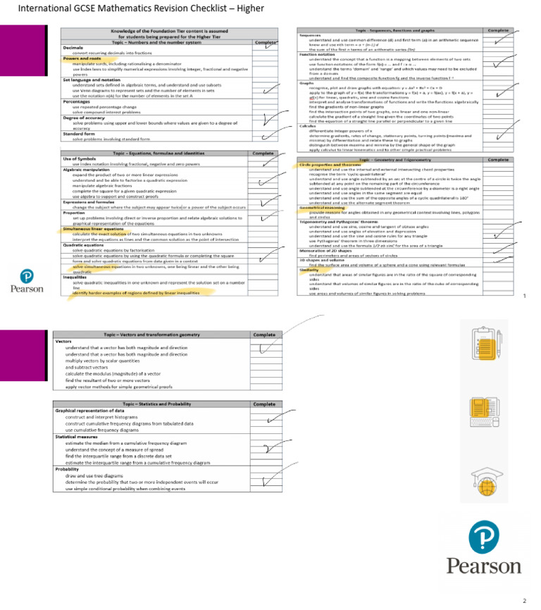 International Gcse Revision Checklist Higher | PDF