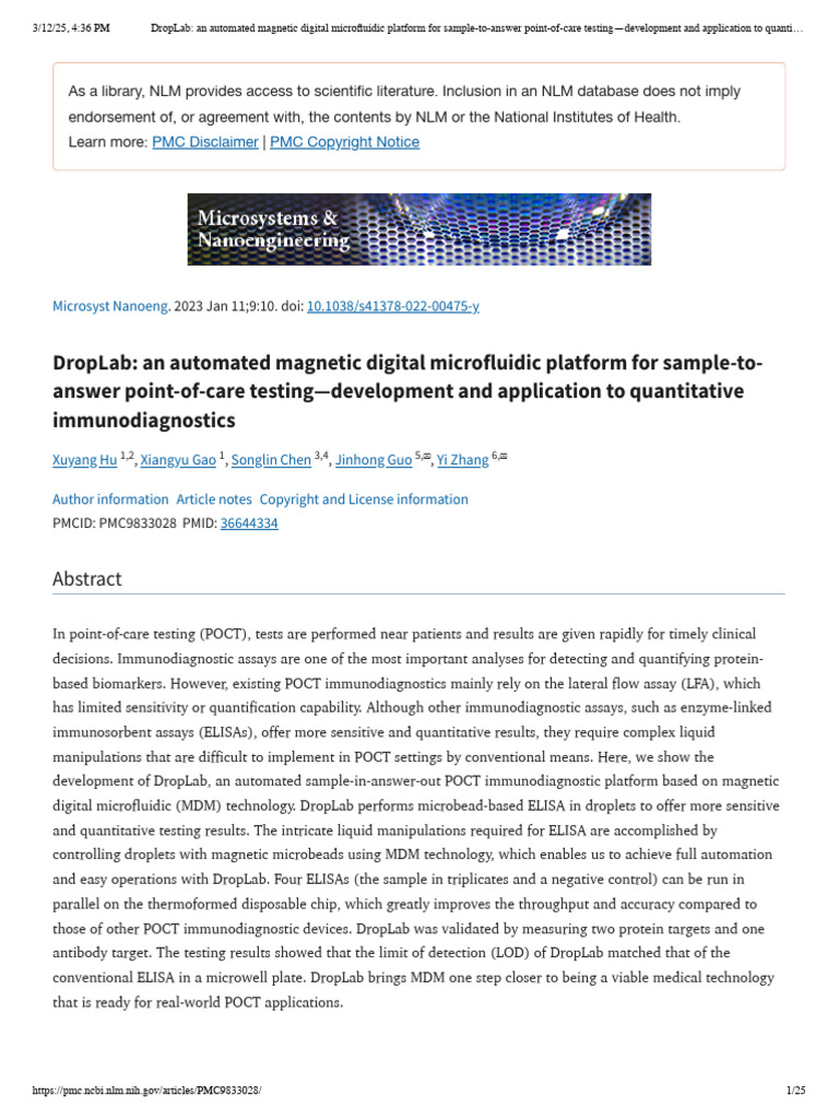 (Reference) DropLab - An Automated Magnetic Digital Microfluidic Platform For Sample-To-Answer ...