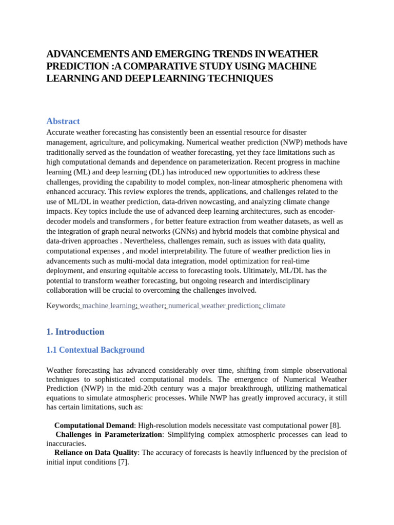 Advancements and Emerging Trends in Weather Prediction Using Machine ...