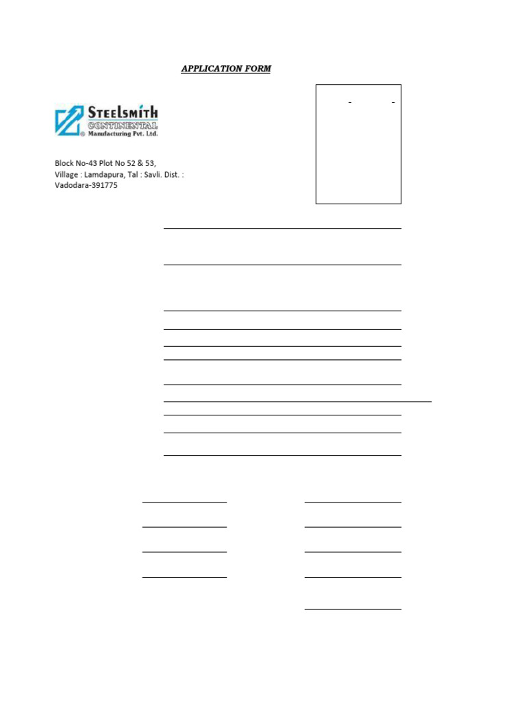 Application Form for Steelsmith Continental | PDF