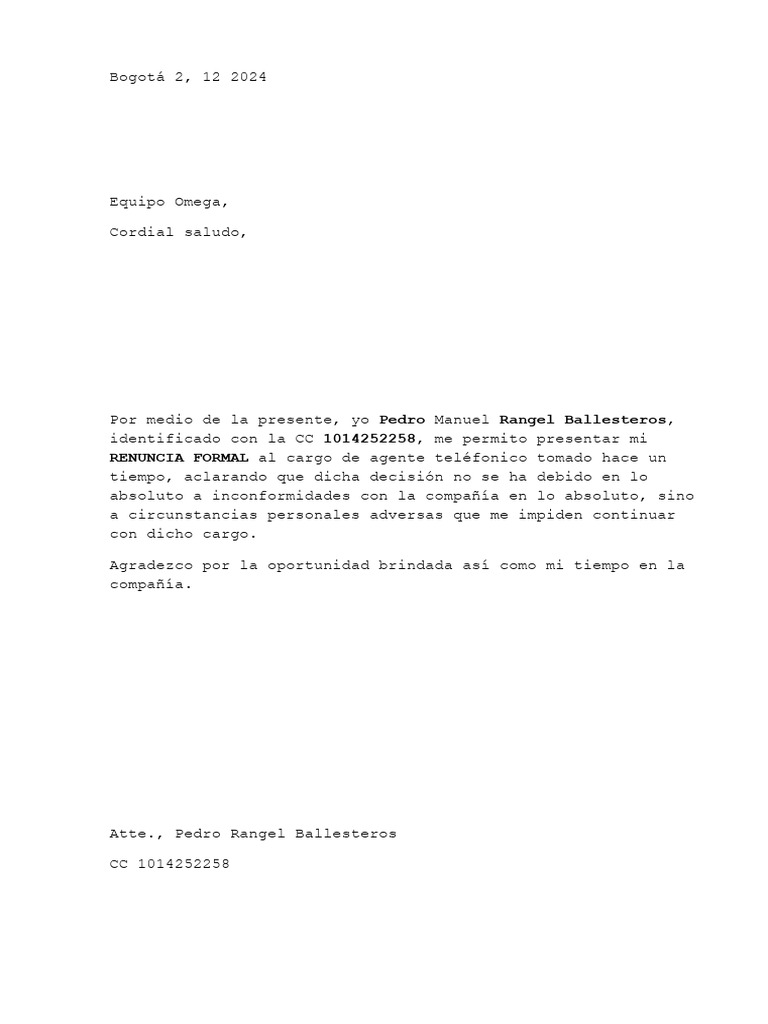 Re Nunc i a Formal Pedro Rang Balls Trs | PDF