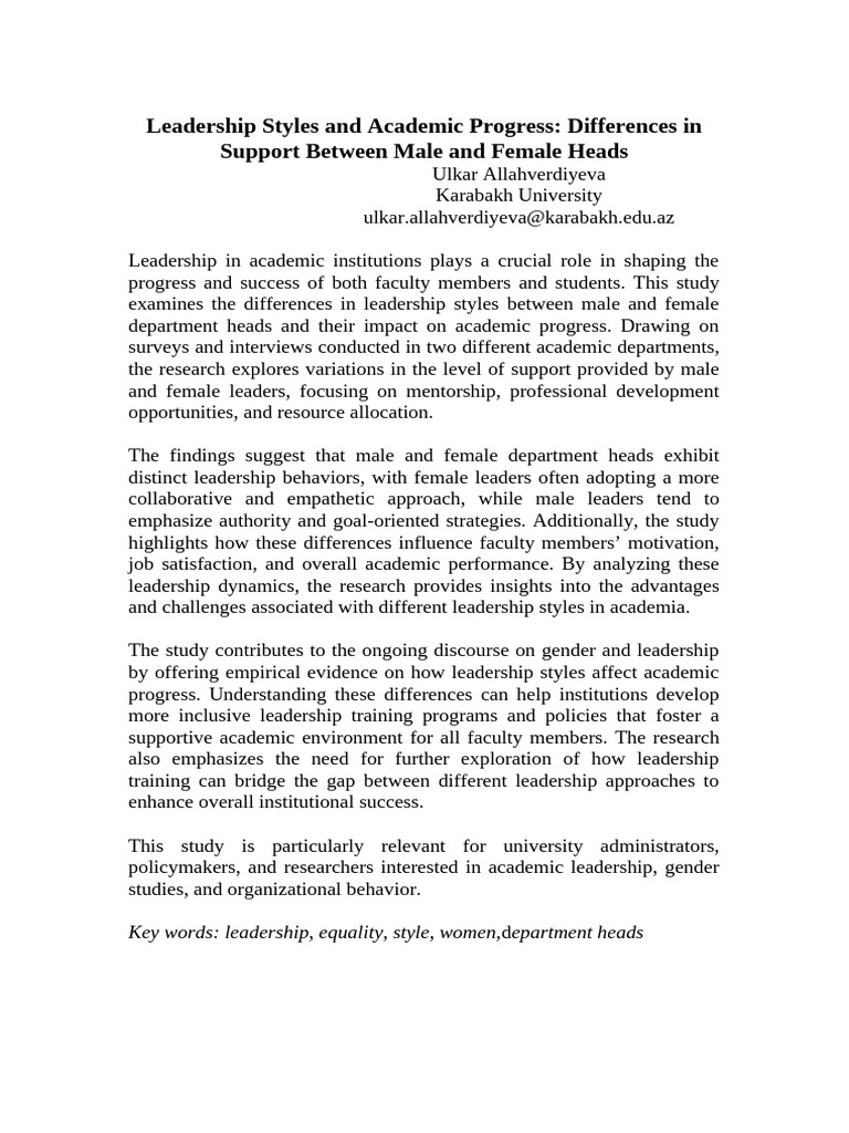 Leadership Styles and Academic Progress | PDF