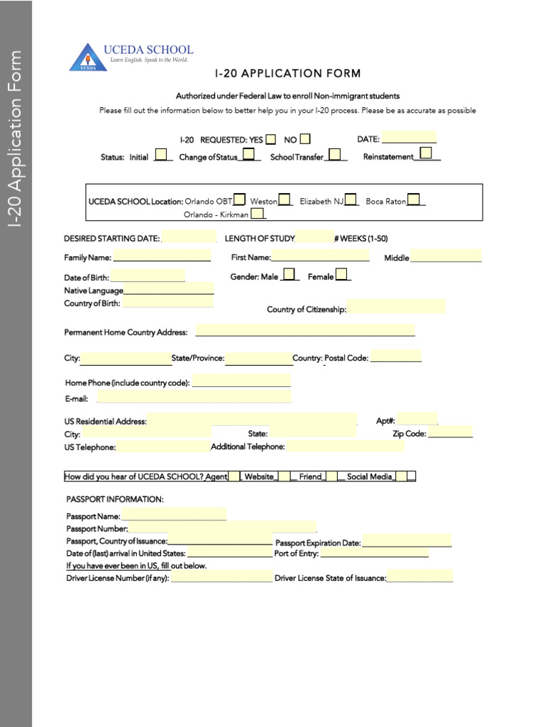 1 - I-20 Application Form Fillable | PDF | Government And Personhood