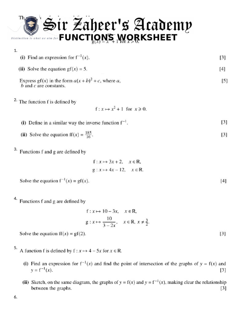 Functions Worksheet | PDF