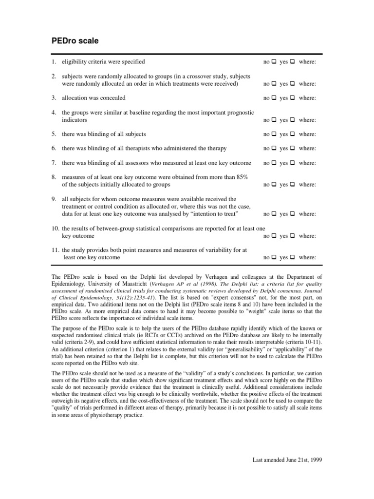 PEDro Scale | Randomized Controlled Trial | Evaluation Methods | Free 30-day Trial | Scribd