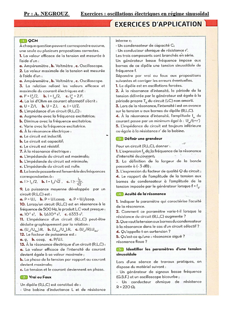 Exercices - RLC Forcé | PDF