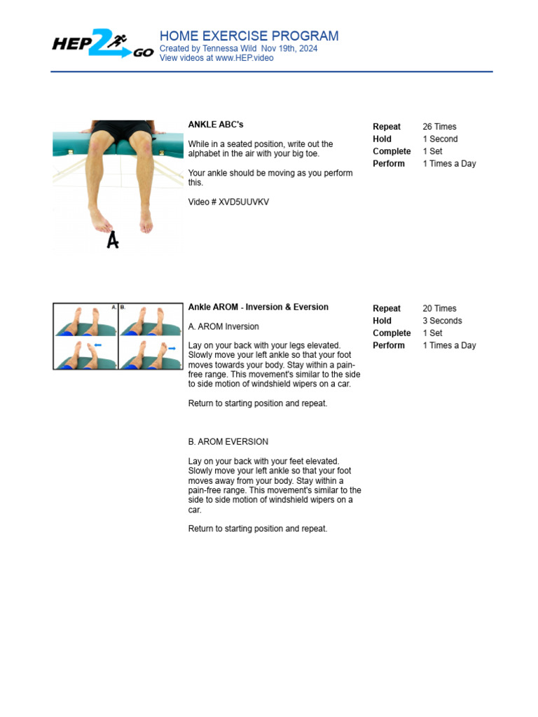 HEP. Ankle AROM | PDF