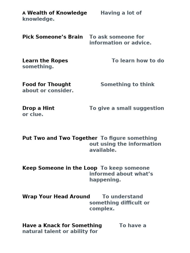 Knowledge Idioms C1 | PDF