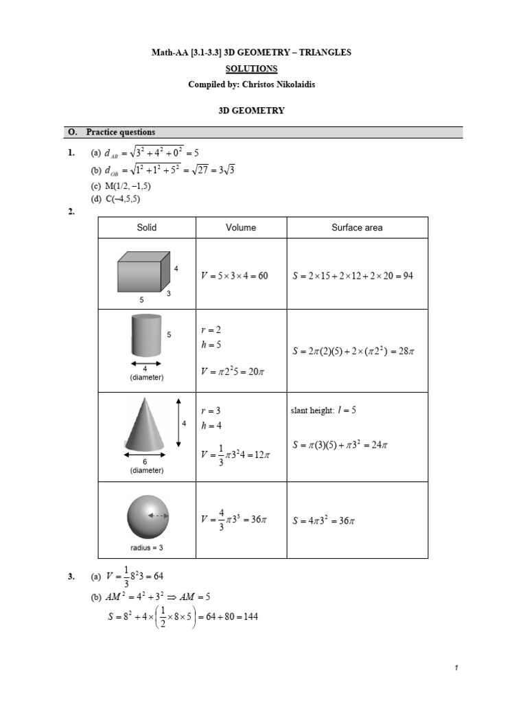 (Math-AA 3.1-3.3) 3D GEOMETRY - TRIANGLES - Solutions | PDF ...