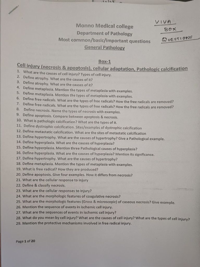 Pathology Viva Card Questions | PDF
