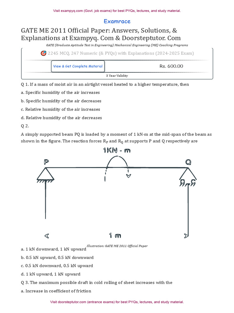 GATE ME 2011: Beam Deflection Analysis | PDF | Boundary Layer | Beam ...