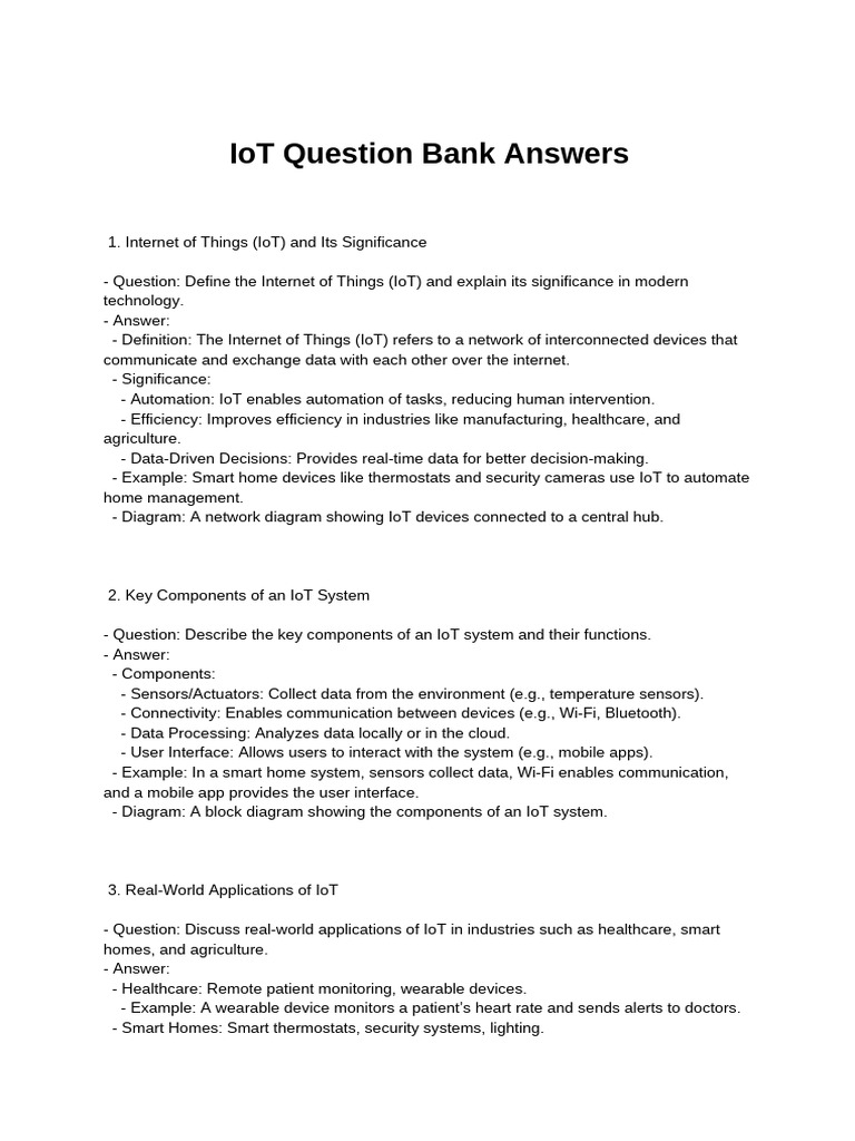 IoT Question Bank Answers | PDF | Internet Of Things | Embedded System