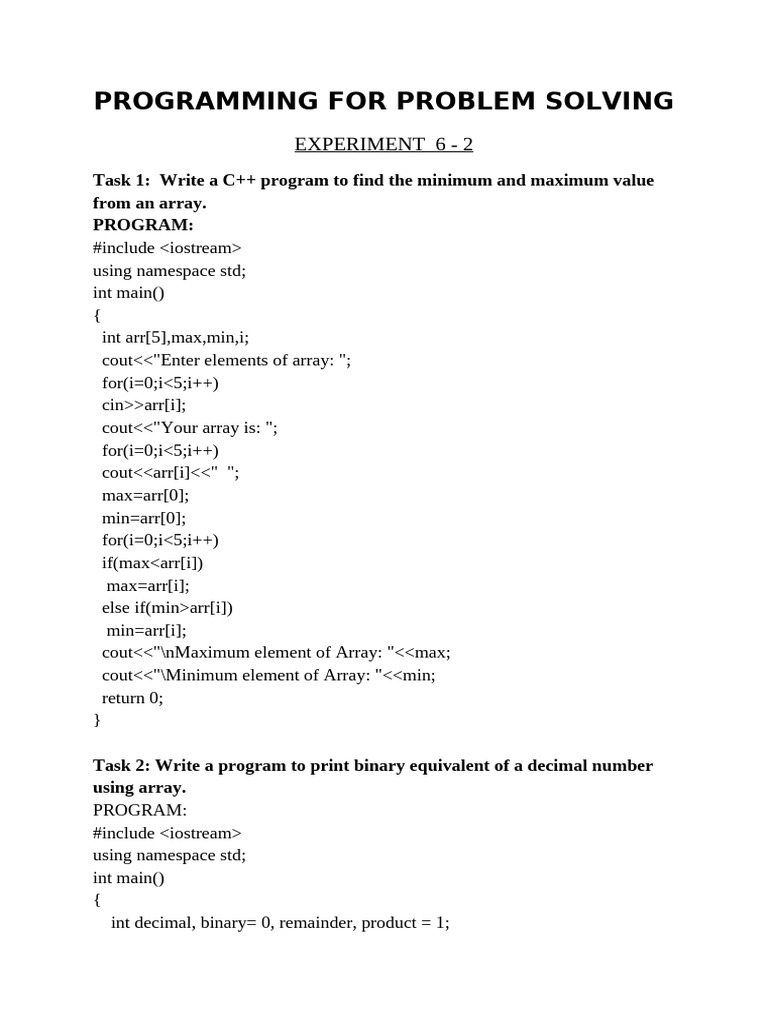 Programming For Problem Solving: Experiment 6 - 2 | PDF
