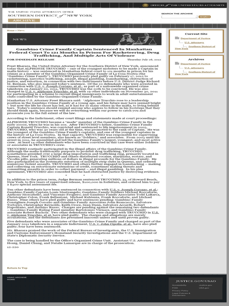 Alphonse "Al" Trucchio Former Gambino Family Capo Sentenced to 10 Years ...