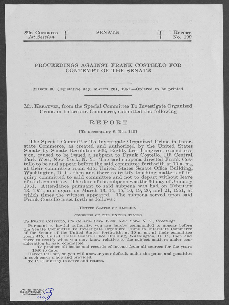 Contempt Proceedings Against Frank Costello | PDF | Witness | Testimony