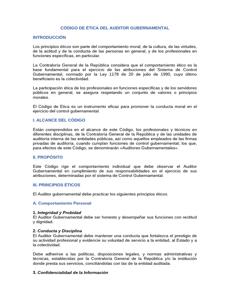 Código de Ética Del Auditor Gubernamental | PDF | Contralor | Institución