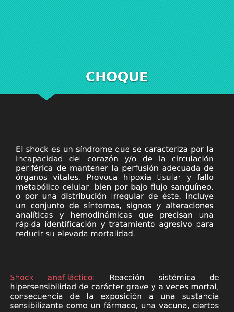 CHOQUE | PDF | Septicemia | Especialidades Medicas
