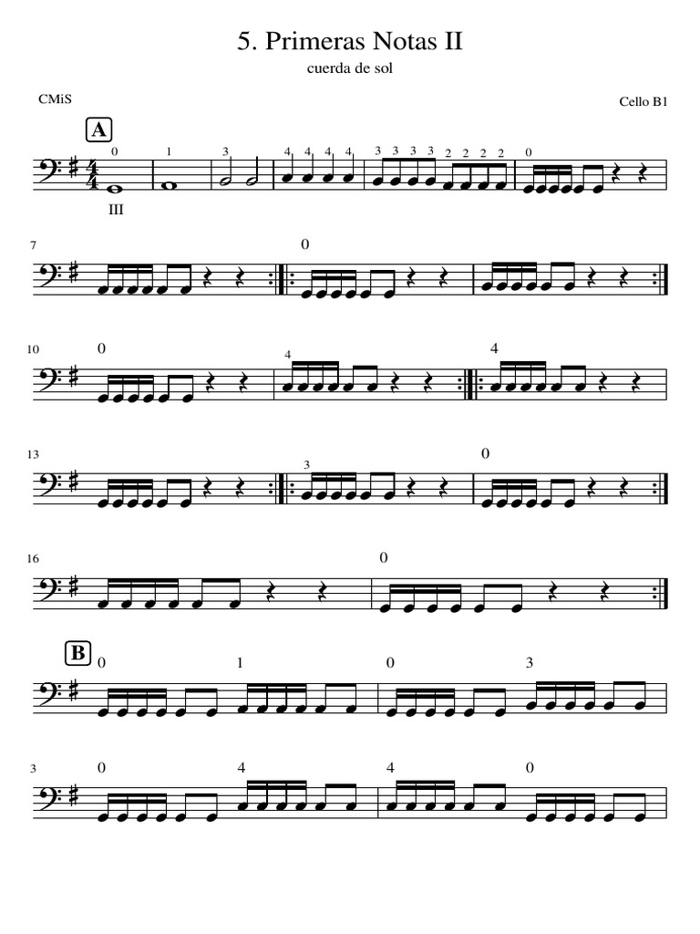Primeras Notas para Cello B1 | PDF