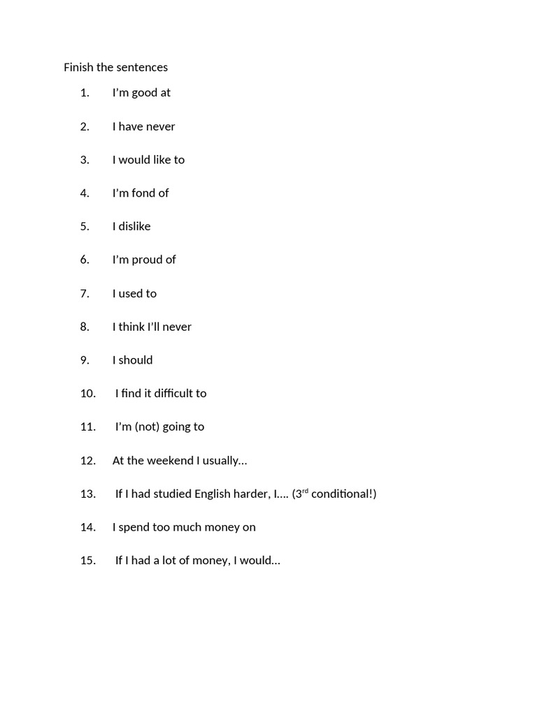 Finish The Sentences Intermediate | PDF
