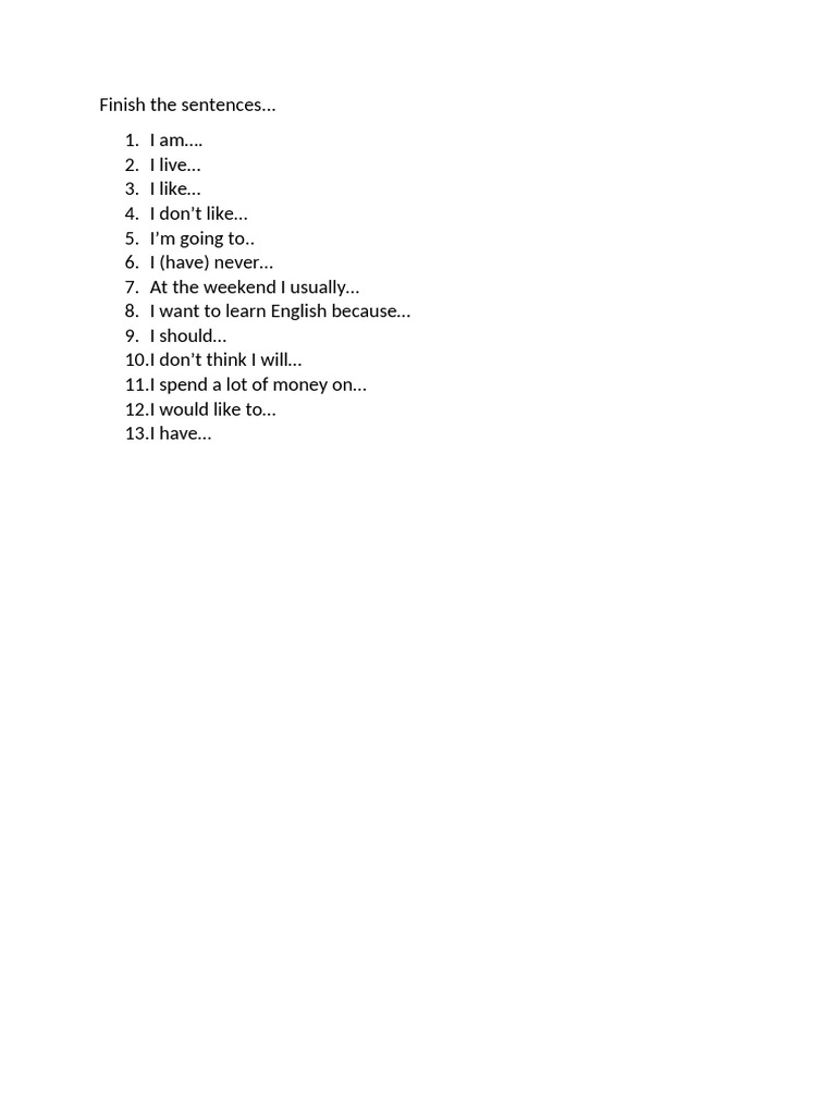 Finish The Sentences Elementary | PDF