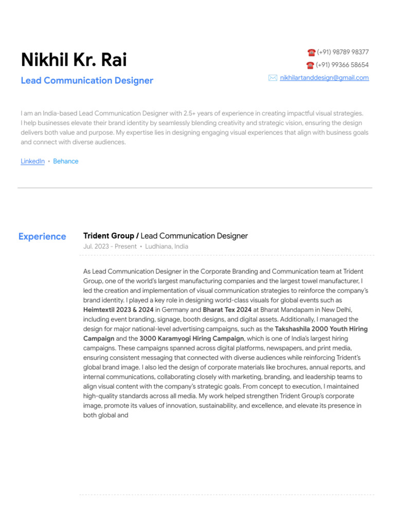 1 Resume - Nikhil Kumar Rai | PDF | Graphic Design | Brand