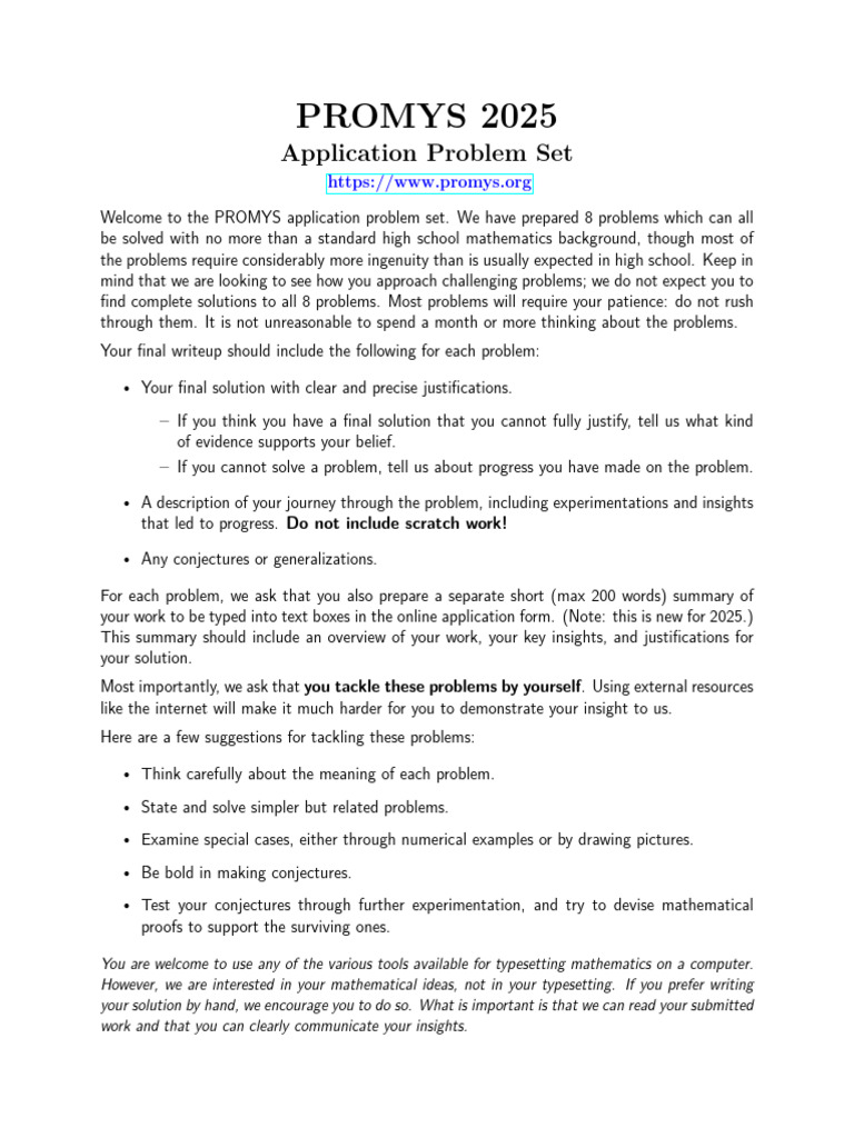 PROMYS 2025 Application-Pset | PDF | Conjecture | Mathematics