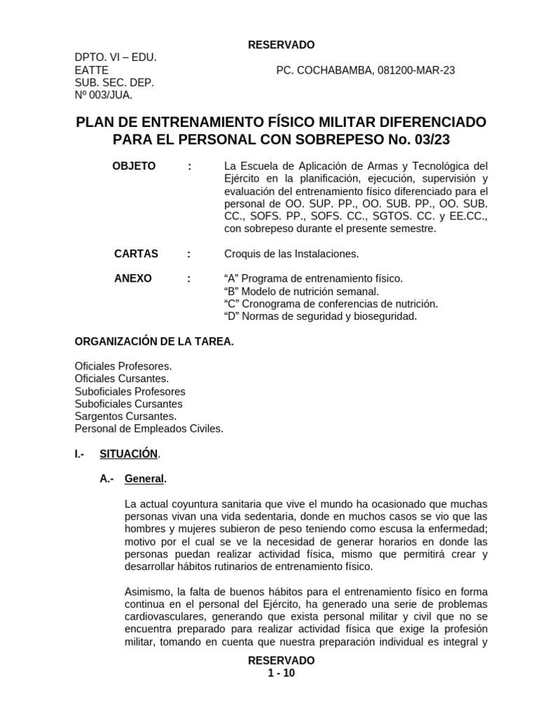 Plan de Entrenamiento Fisico Diferenciado 2023 | PDF | Obesidad | Dieta