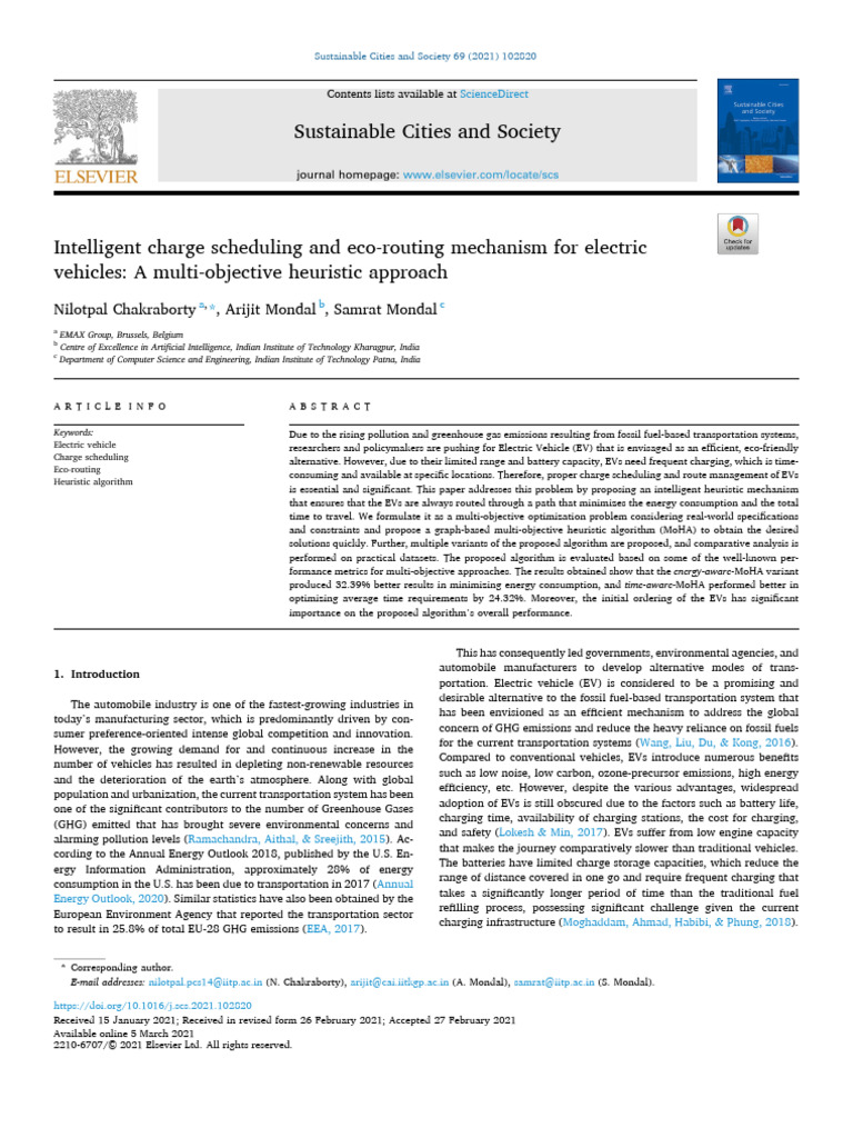 Scheduling and eco-routing mechanism for electric vehicles A multi-objective heuristic approach ...