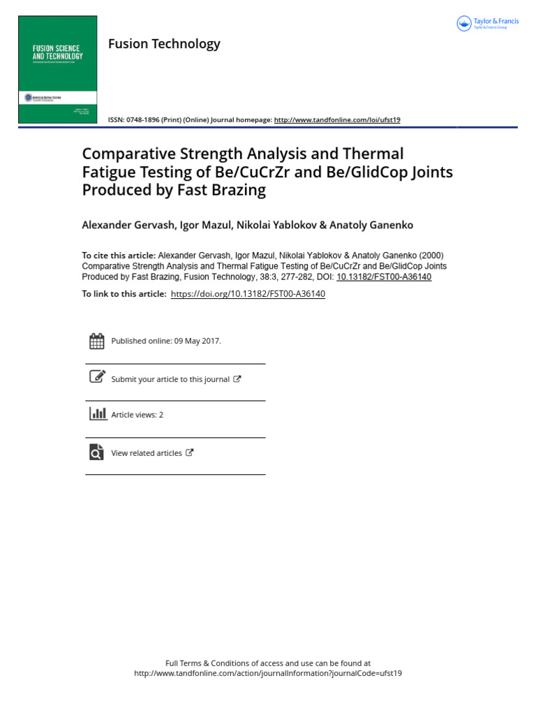 Comparative Strength Analysis and Thermal Fatigue Testing of Be-CuCrZr ...