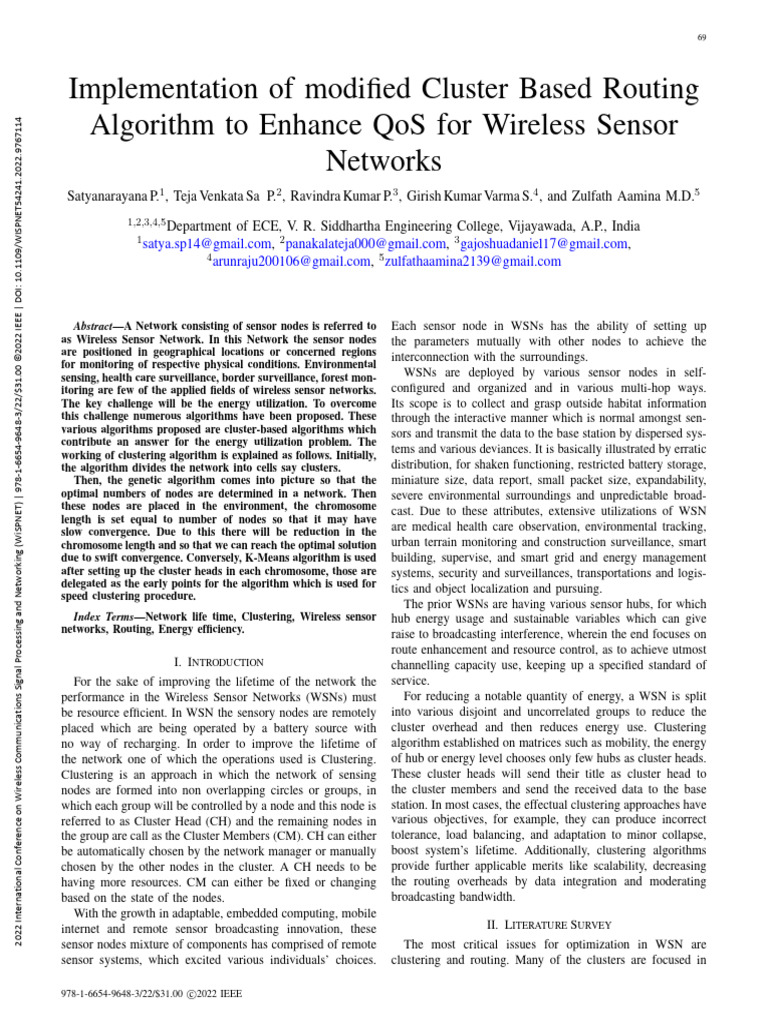 Implementation of Modified Cluster Based Routing Algorithm To Enhance QoS For Wireless Sensor ...