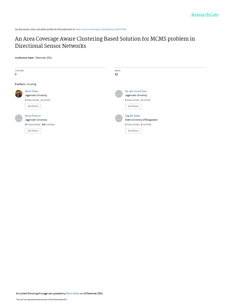 An Area Coverage Aware Clustering Based Solution For MCMS Problem in Directional Sensor Networks ...