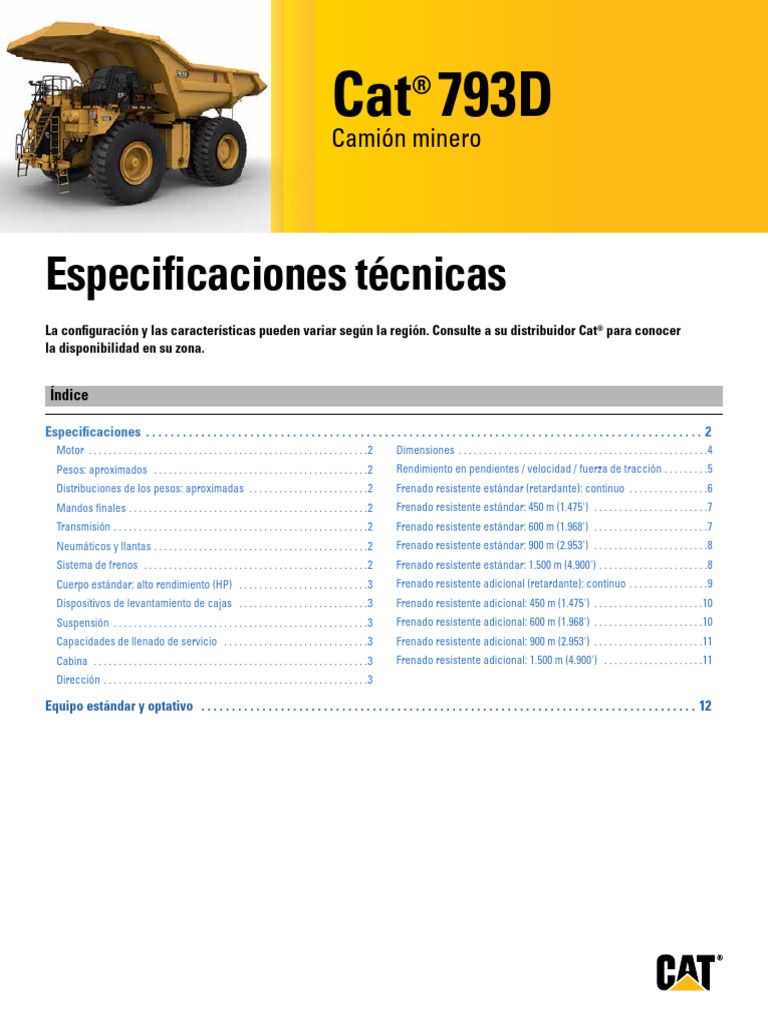 Especificaciones Técnicas: Cat 793D | PDF | Camión | Neumático