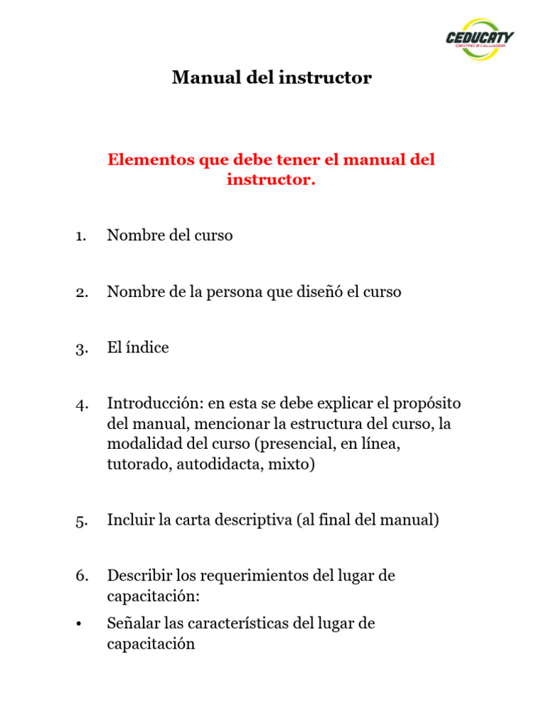 Elementos Clave del Manual del Instructor | PDF