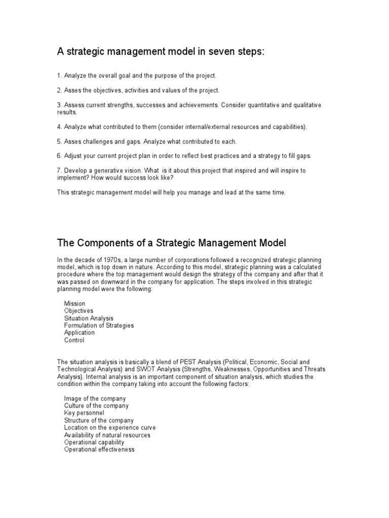 A Strategic Management Model in Seven Steps | PDF