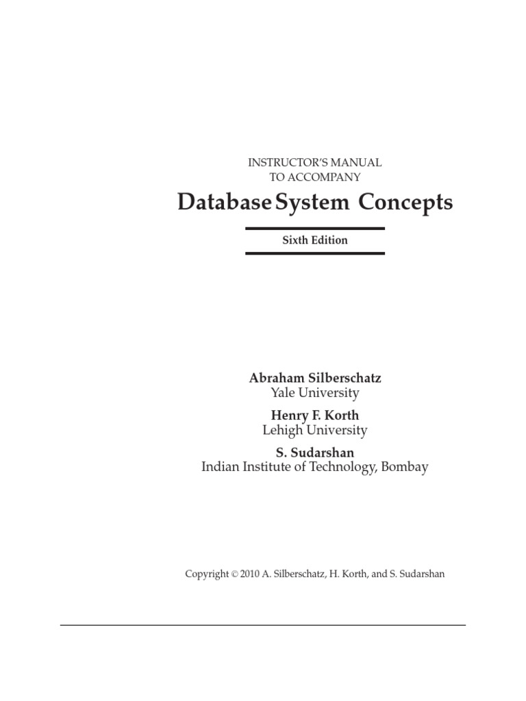 Database System Concepts Sixth Edition Manual Database System Concepts ...