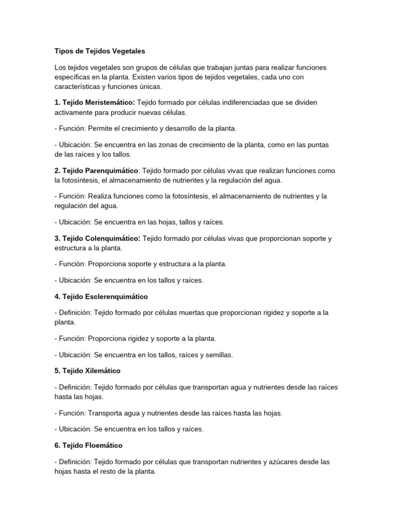 Tipos de Tejidos Vegetales | PDF | Tejido (biología) | Raíz