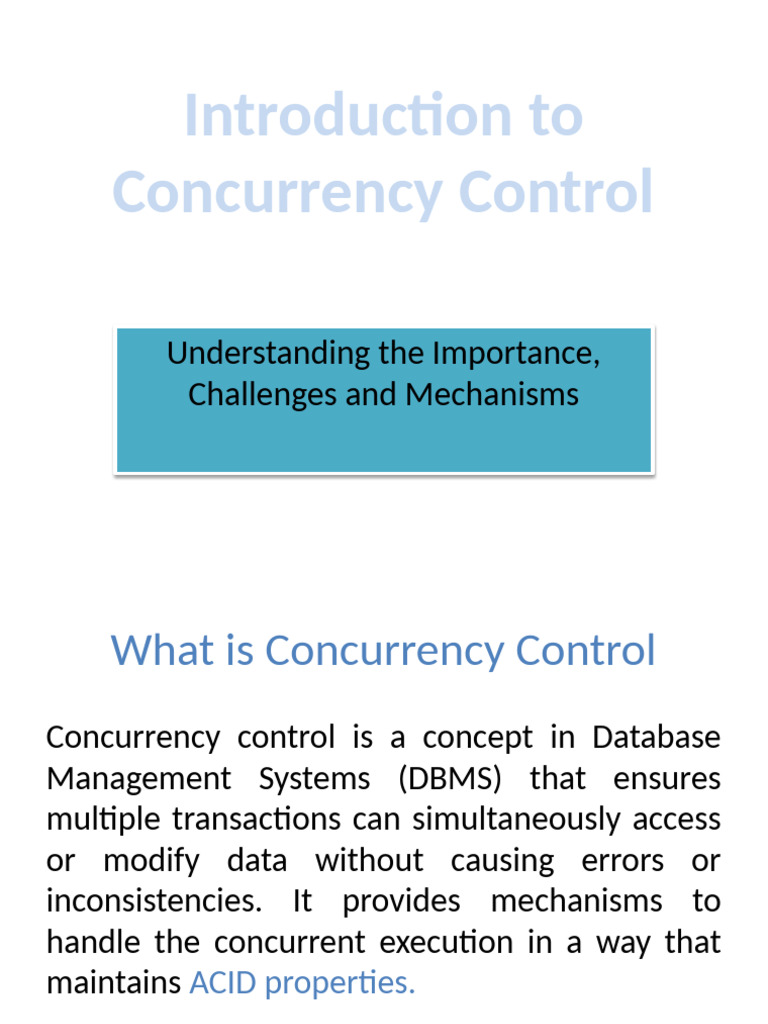 Introduction to Concurrency Control | PDF | Database Transaction | Information Technology