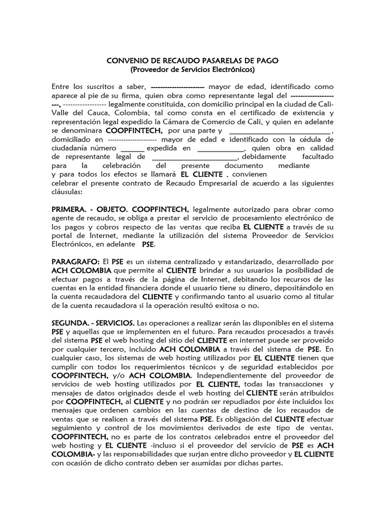Convenio de Recaudo PSE en Colombia | PDF | Tratado | Seguridad de ...