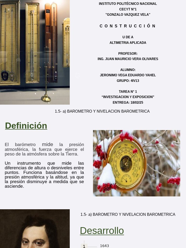 Barómetro y Nivelación Barométrica | PDF | Presión | Física Aplicada e ...