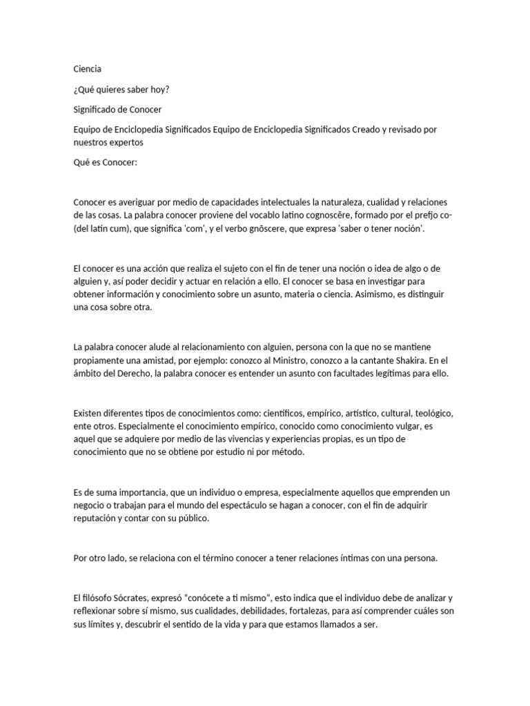 Definición y Tipos de Conocimiento | PDF | Conocimiento | Verdad