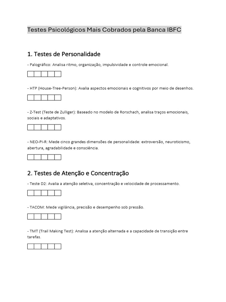 Testes Psicologicos IBFC | PDF