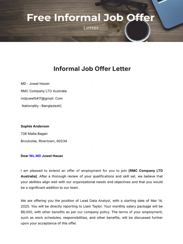 Informal Job Offer Letter | PDF