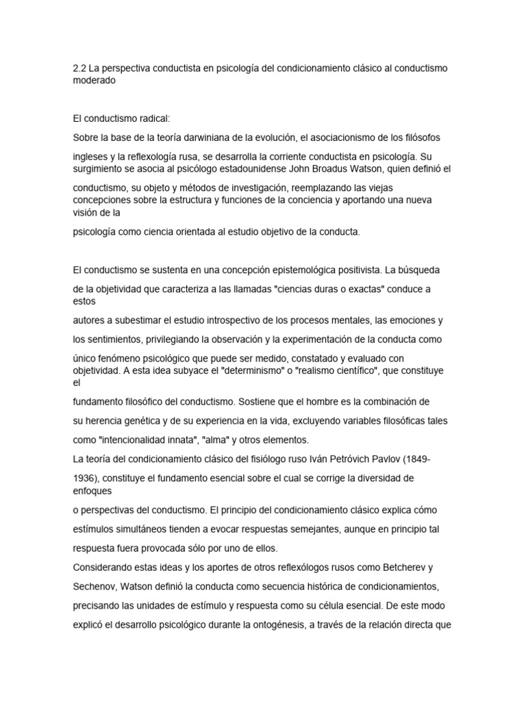 2.2 La Perspectiva Conductista en Psicología Del Condicionamiento ...