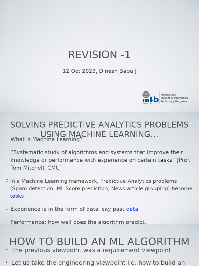 Lecture 1and2-Revision Part1 | PDF | Machine Learning | Mathematical Optimization