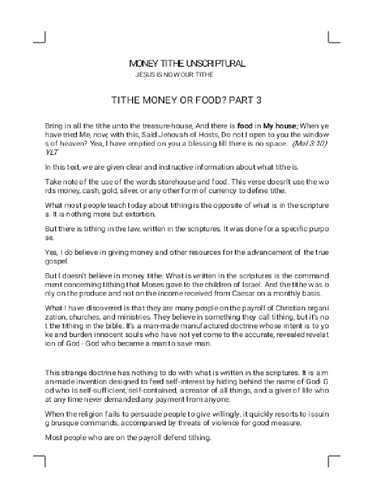 Tithe Money or Food Part 3 | PDF