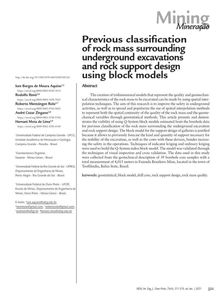 Previous Classification of Rock Mass Surrounding U | PDF | Cross ...