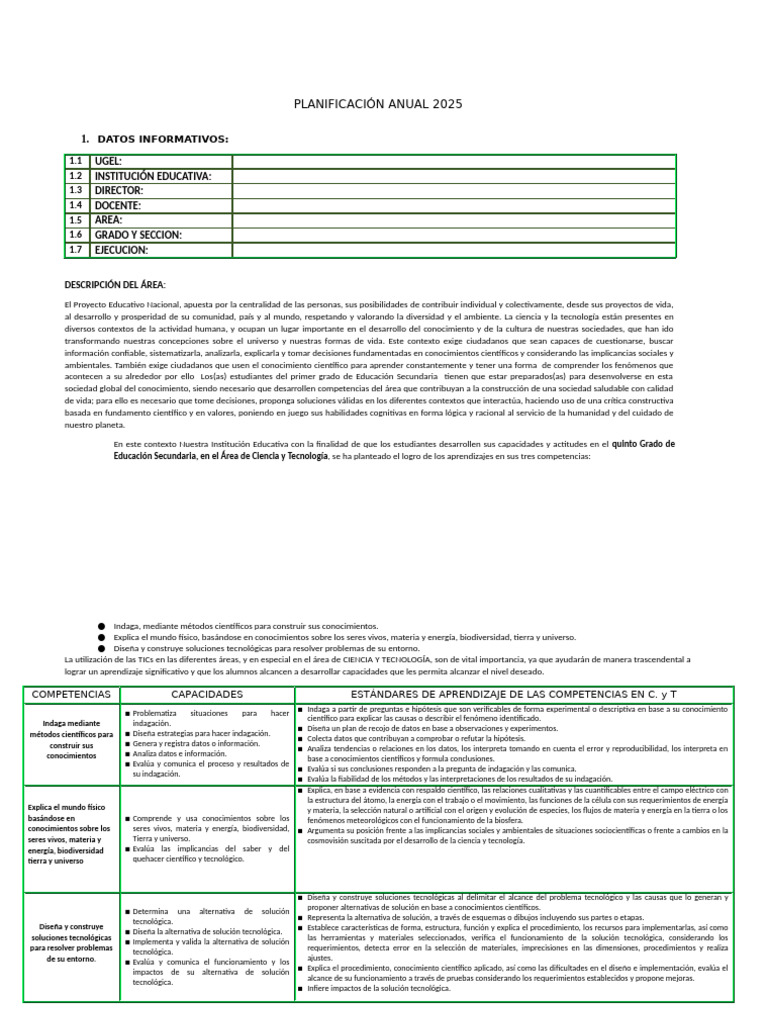 Programación Anual 5º Cyt - 2025 | PDF | Electricidad | Fuerza