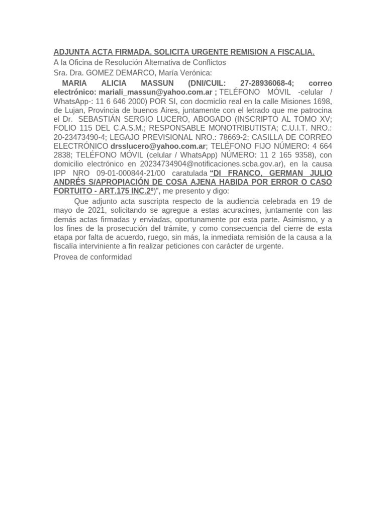 Adjunta Acta Firmada Massun | PDF